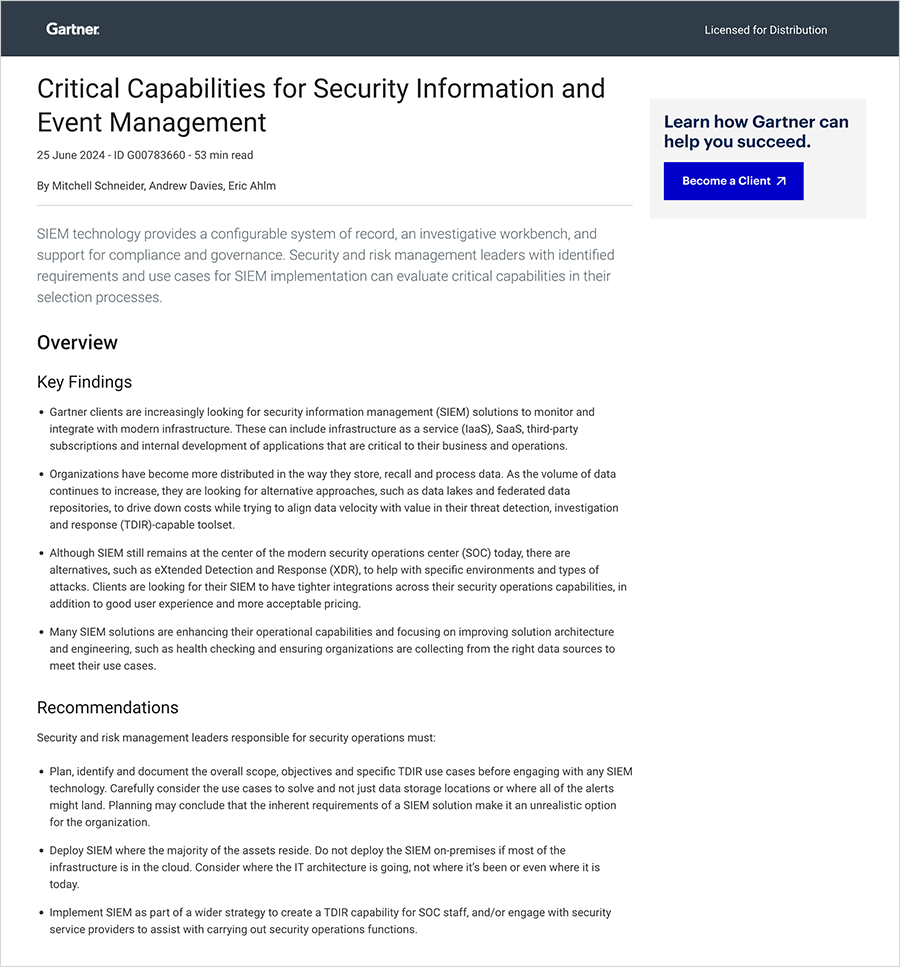 2024 年 Gartner® SIEM 关键能力报告 | Splunk 2024 年 Gartner® SIEM 关键能力报告 | Splunk